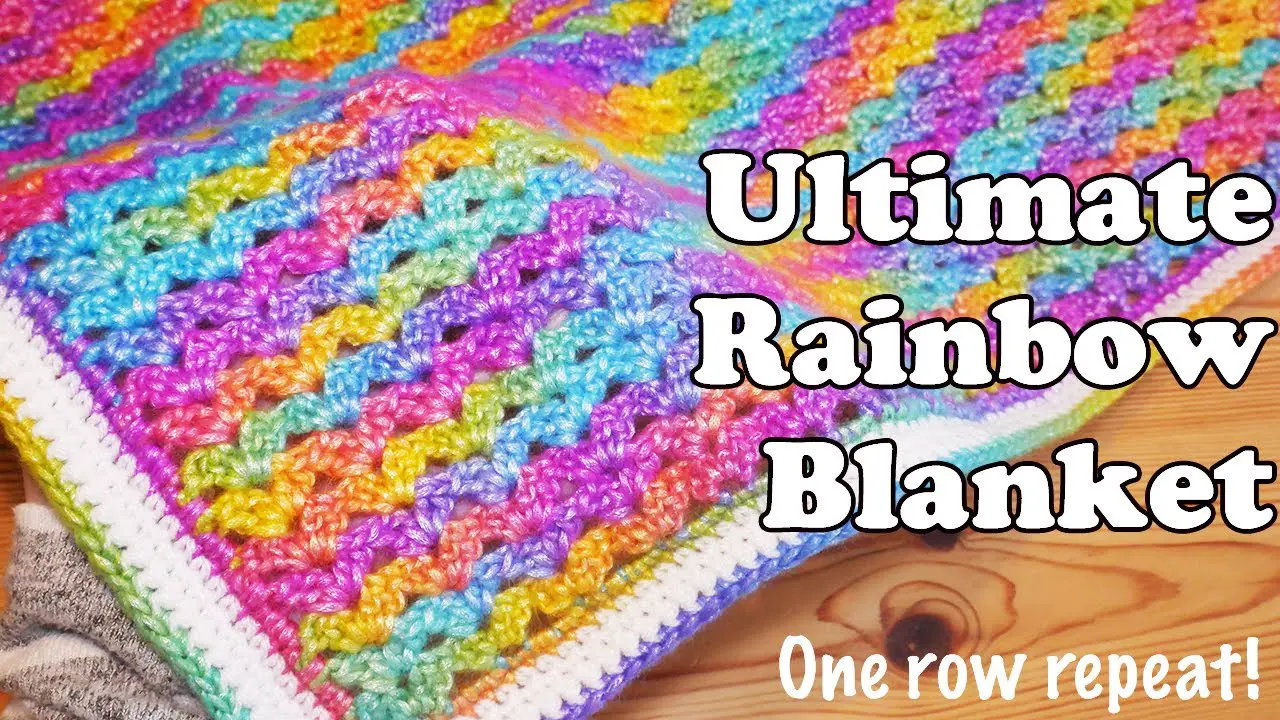 Easy One Row Repeat Rainbow Crochet Blanket Pattern